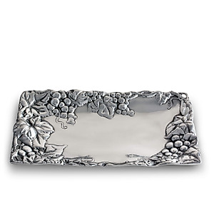 Arthur Court Metal Bread Serving Tray Grape Pattern Sand Casted in Aluminum with Artisan Quality Hand Polished Design Tarnish-Free 6 inch x 12 inch