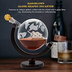 welly pro Whiskey Decanter Set with Wooden Base - Etched World Globe Whiskey Decanter Set, Whiskey Gifts for Men