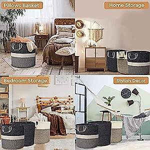 DS HappyLiving Blanket Holder Living Room XXL (Set of 2) 18x18 Basket 100% Natural Cotton Blanket Basket Living Room Blanket Storage