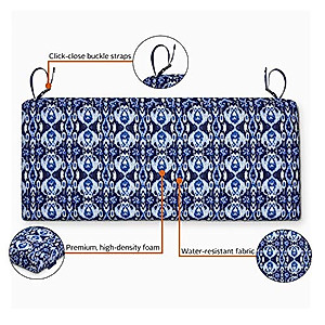 Vera Bradley by Classic Accessories Water-Resistant Patio Bench Cushion, 54 x 18 x 3 Inch, Ikat Island, Patio Furniture Cushions