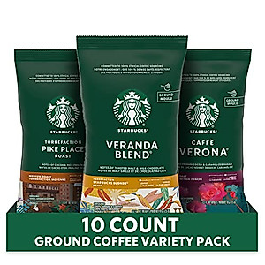 Starbucks Ground Coffee Variety Pack—Dark, Medium, Starbucks Blonde Roast—100% Arabica—10 Packets (2.5 oz each)