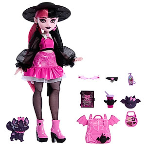 Monster High Draculaura Doll with Pet Bat-Cat Count Fabulous & Accessories like Backpack, Spell Book, Bento Box & More