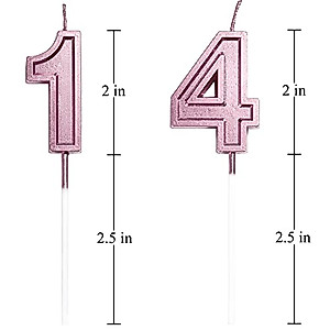 14th Birthday Candles Cake Numeral Candles Happy Birthday Cake Candles Topper Decoration for Birthday Wedding Anniversary Celebration Supplies (Rose Gold)