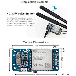 SIM7600G-H 4G HAT Module for Raspberry Pi and PC,Support LTE Cat-4 4G 3G 2G Communication and GNSS Positioning,Global Band,up to 50Mbps Uplink, 150Mbps Downlink
