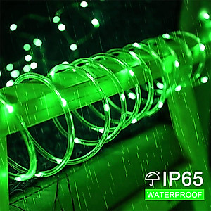 JMEXSUSS Green Halloween Solar Lights, 66 ft 200 LED Rope Lights Outdoor Waterproof, PVC Tube Green Christmas String Lights for Halloween Party Tree Fence Christmas
