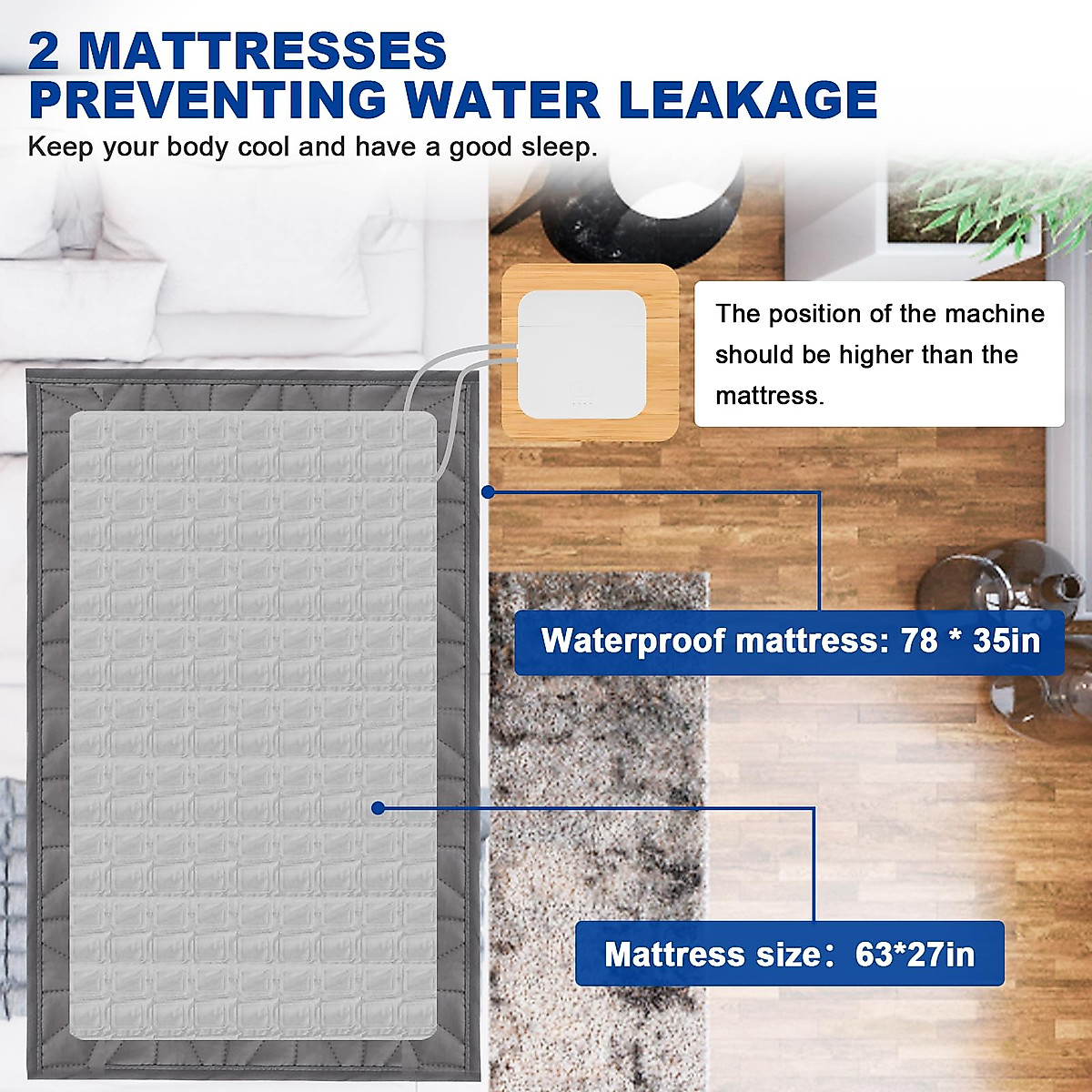 Tragaomx Cooling Mattress Pad Bed Cooling System Night Sweats and Hot Sleepers Relief Cooling Pad,Single Size 63x27in,Matterss 5 Years Warranty