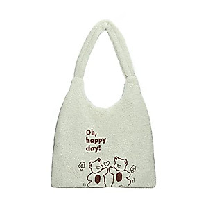 Freie Liebe Cute Bags for Women Tote Bag Aesthetic Girls Fluffy Teddy Bear Purse Plush Shoulder Hobo Handbags