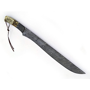 PAL 2000 KNIVES HSK-9990 Handmade Damascus Sword Knife Ram Horn Handle With Sheath