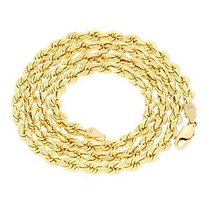 Nuragold 10k Yellow Gold 5mm Rope Chain Diamond Cut Necklace, Mens Womens Jewelry 16" 18" 20" 22" 24" 26" 28" 30"