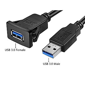 Qaoquda Square USB 3.0 Flush Mount Cable, USB 3.0 Male to Female Flush Panel Mount Extension Cable for Car, Boat and Motorcycle Dashboard 1M/3ft