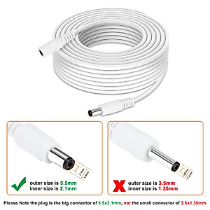 WILDHD DC Power Extension Cable 33ft 2.1mm x 5.5mm Compatible with 12v Power Adapter Extension Cable for CCTV Security Camera IP WiFi Camera Standalone DVR (33ft,5.5mm Plug, White)