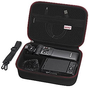 BOVKE Carrying Case for Sony ZV-1 / ZV-1F Vlog Digital Camera & Bluetooth Grip Vlogger Accessory Kit for Vlogging YouTube Live Video Streaming, Mesh Pocket for Batteries USB Cables Charger, Black