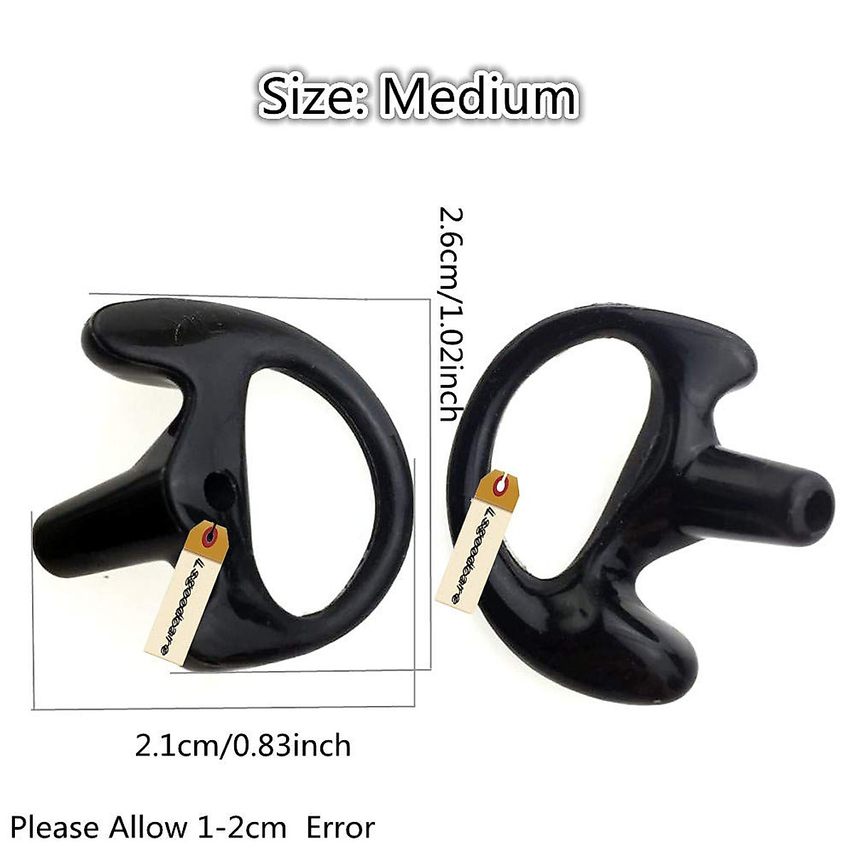 Lsgoodcare 20Pcs Replacement Earmold Earbud Left Ear Piece Compatible for Motorola Kenwood Midland Two Way Radio Acoustic Coil Tube Earpiece - Silicone Walkie Talkie Earmould Ear Buds Black Medium