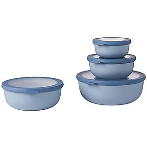 Mepal Cirqula Set of 4 Multi Food Storage and Serving Bowls with Lids, Food Prep Containers, Shallow, Nordic Blue, 1 each (350ml|12oz), (750ml|25oz), (1250ml|42oz), (2250ml|76 oz), 1 Set