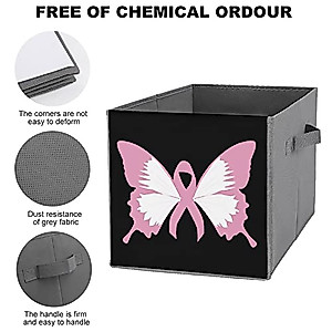 Breast Cancer Butterflies Foldable Storage Bins Printd Fabric Cube Baskets Boxes with Handles for Clothes Toys, 11x11x11