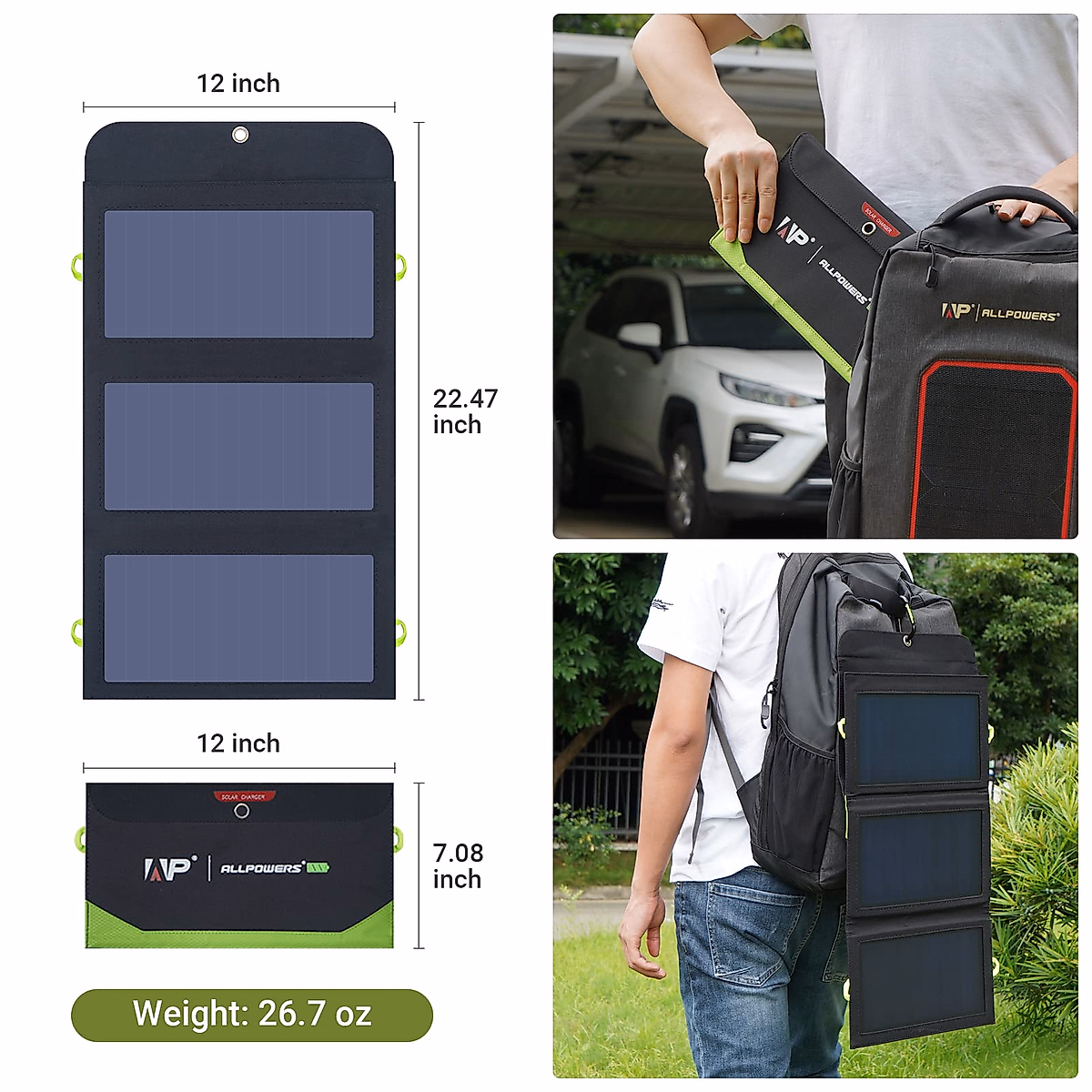 ALLPOWERS SP002 21W Solar Charger with 10000mAh Power Bank and 3 Fast Charging USB-A/USB-C Ports, IP66 Waterproof Portable Solar Panel for Camping Hiking Compatible with iPhone iPad Samsung Earbuds