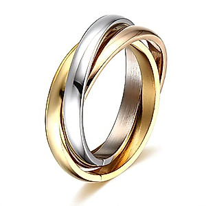 MYNENEY Women Minimalist Promise Ring Triple Interlocked Rolling Rings Size 4-45