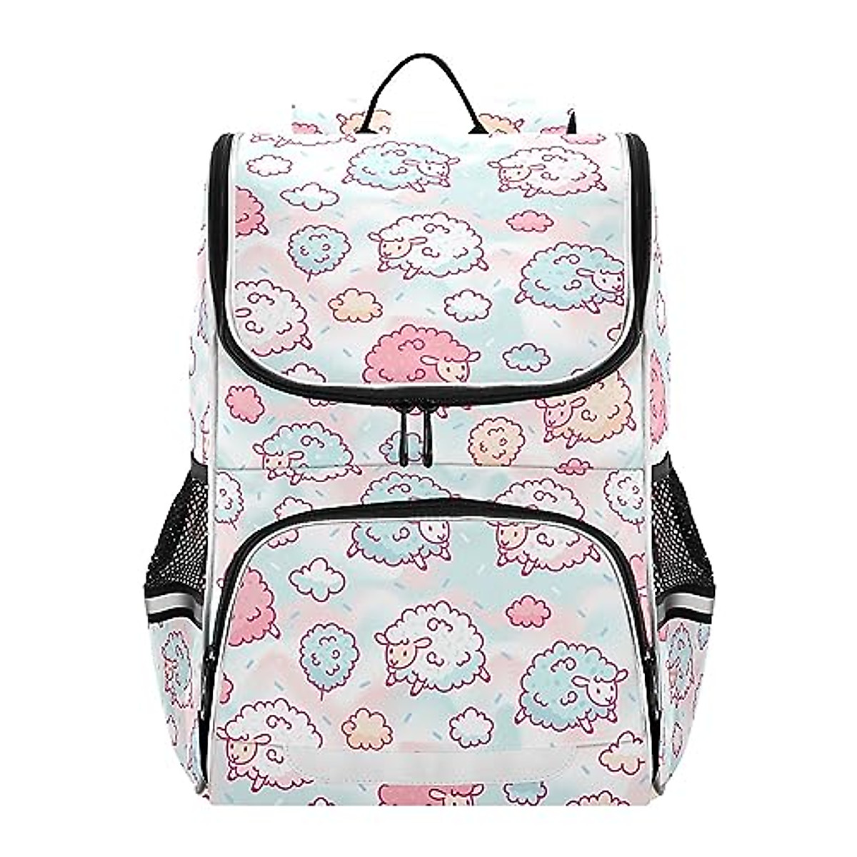 Sletend Backpack Cute Sheep and Cotton Candy School Backpack Travel Hiking Large Capacity Causal Daypack Bookbag Laptop Schoolbag with Reflective Tape for Boys Girls Adults