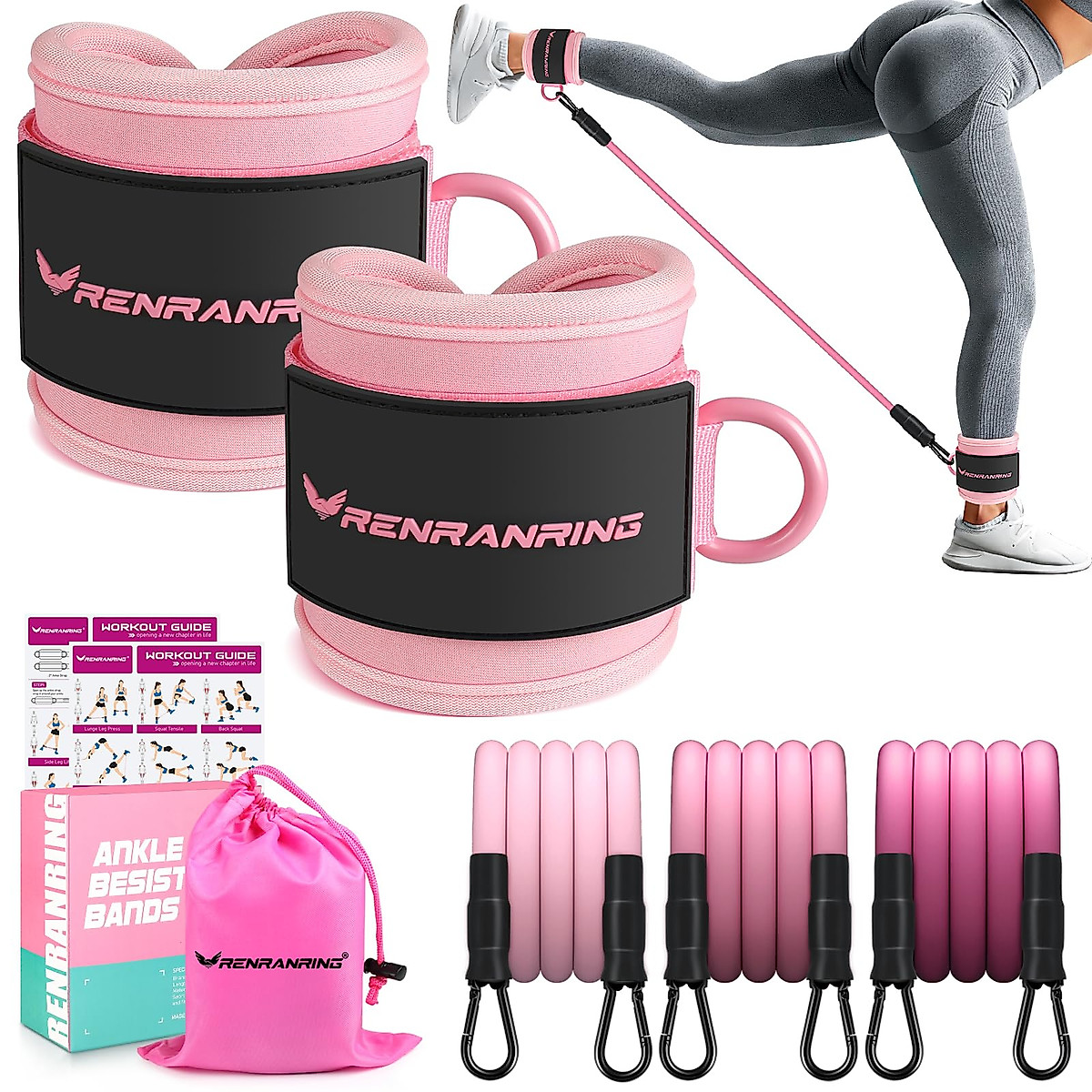 RENRANRING Ankle Resistance Bands with Cuffs, Glutes Workout Equipment, Ankle Bands for Working Out, Butt Exercise Equipment for Women Legs and Glutes