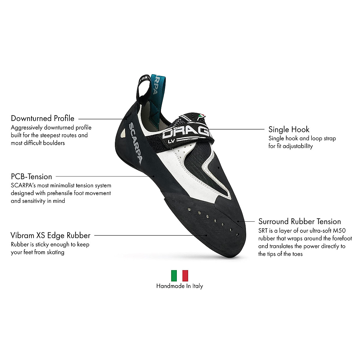 SCARPA Drago LV Rock Climbing Shoes for Sport Climbing and Bouldering - Low-Volume Fit and Specialized Performance for Sensitivity - White - 6.5