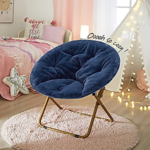 Heritage Kids Faux Fur Kids Saucer Chair, Navy with Gold Base