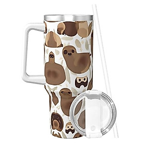 HULIBIN Brown Sloth Print Double Deck Stainless Steel Travel Coffee Cup With Lid 40 Oz Ice Bully Cup