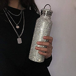 YJHY Diamond Thermos Bottle,Cup Water Bottle Sparkling High-end Insulated Bottle Bling Rhinestone Stainless Steel Thermal Bottle Diamond Thermo (350ml)