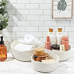 Farmlyn Creek Woven Rope White Storage Baskets, Set of 3 for Organizing (3 Assorted Sizes)