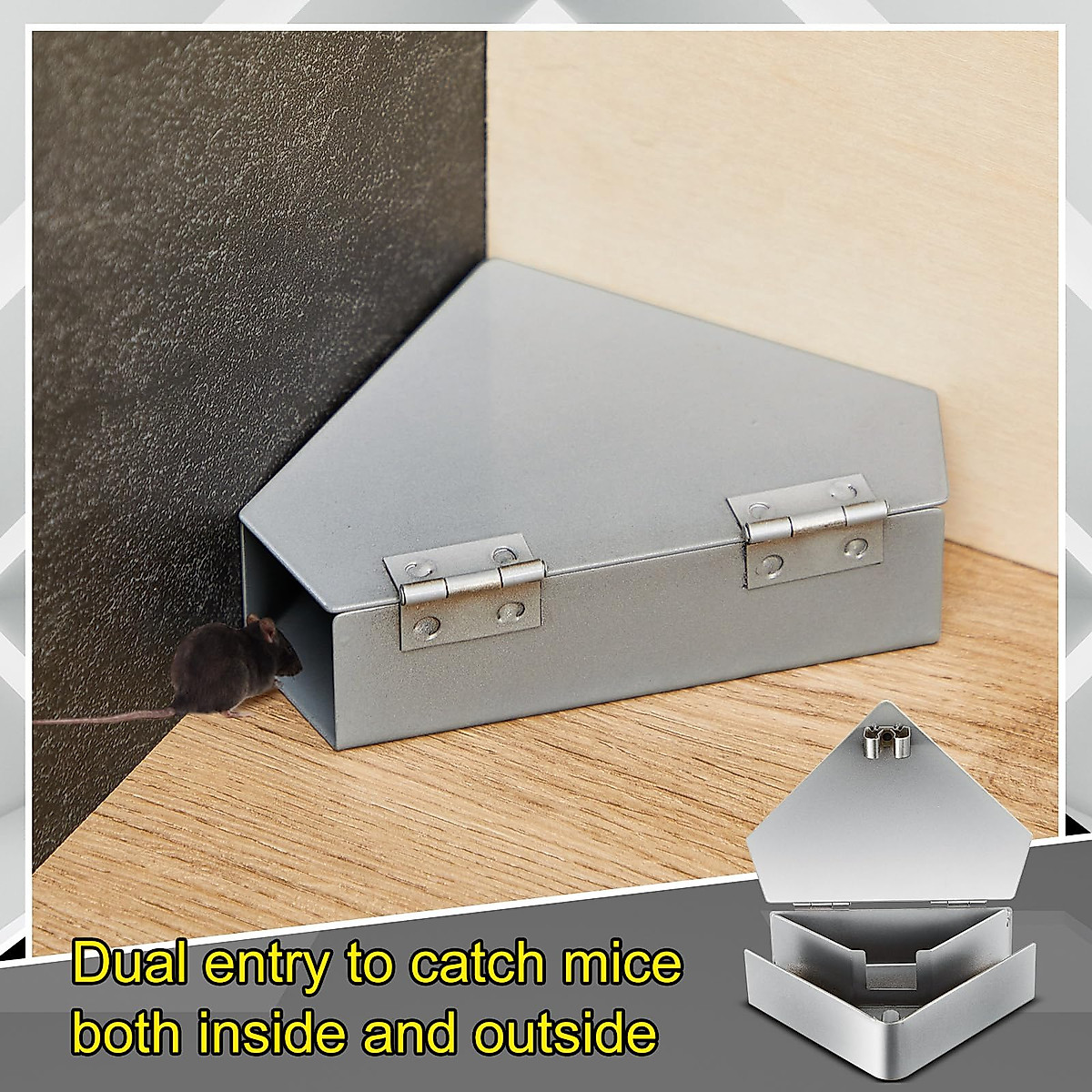 Qualirey 4 Pcs Mouse Station Carbon Steel Mice Bait Station Waterproof Mice Stations Outdoor Metal Mice Trap Bait Box, Keeps Children and Pets Safe Indoor & Outdoor, Bait Not Included, Silver