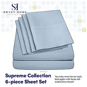 Queen Sheets Blue Misty - 6 Piece 1500 Supreme Collection Fine Brushed Microfiber Deep Pocket Queen Sheet Set Bedding - 2 Extra Pillow Cases, Great Value, Queen, Blue Misty