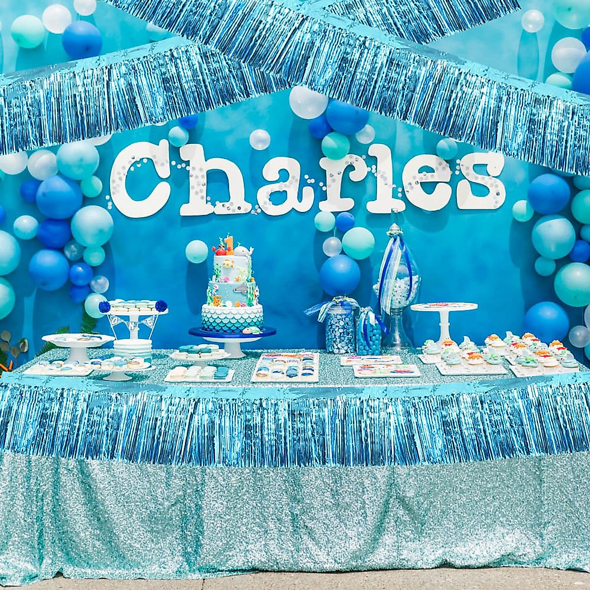 BEISHIDA 3 Packs Metallic Foil Fringe Garland Baby Blue Wall Hanging Tinsel Fringe Banners for Car Floats Bridal Shower Wedding Birthday Easter Graduation Holiday Party Decoration(30 Feet)