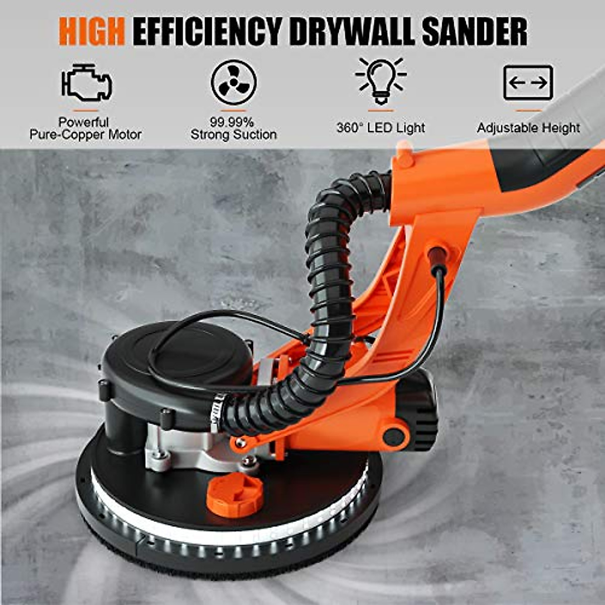 Goplus 750W Drywall Sander, Electric Foldable Sander Machine w/Dust-Free Automatic Vacuum System, 6 Variable Speed 800-1750 RPM, Double-Deck LED Lights, 12 Sanding Disks & Carrying Bag (Foldable)