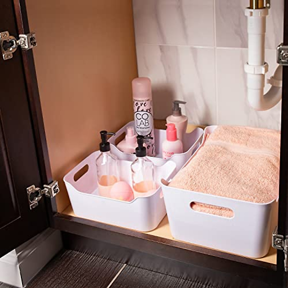 bHome Plastic Storage Bins For Kitchen Organization, Pantry Organization and Storage, Closet Organizers & Storage Containers - Baskets for Organizing Cabinets, Freezer, & Fridge Organizer Bin Set of 2