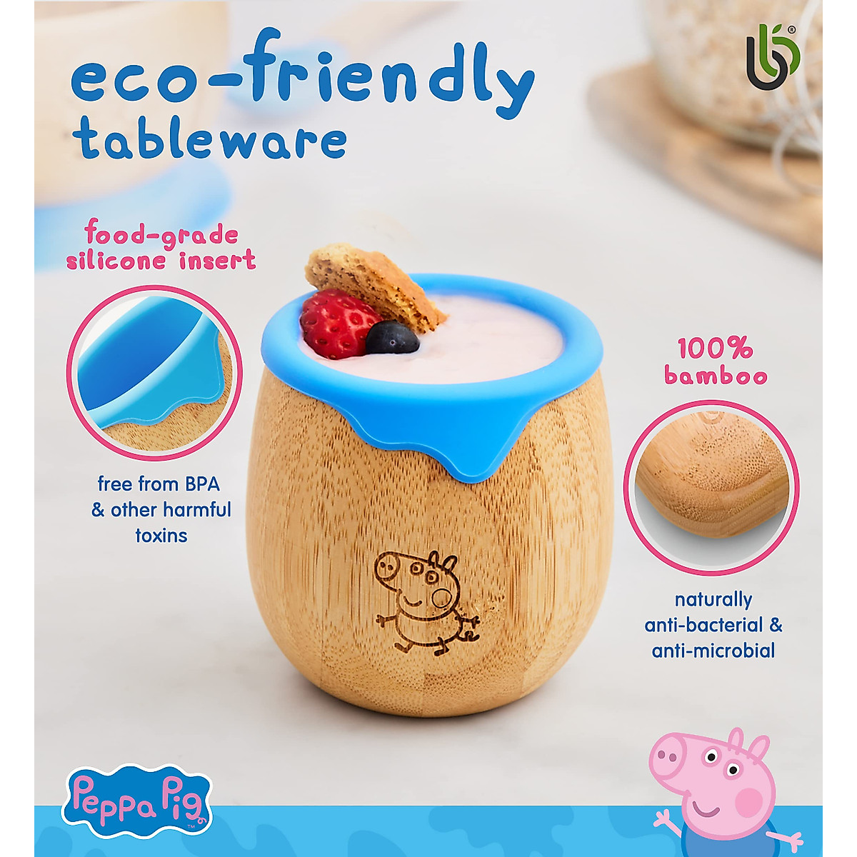 Peppa Pig Toddler Cup for Kids – 150ml Bamboo Cup for Baby with Silicone Liner | Transition Sippy Cup | Snack Cup | Ideal for Baby-Led Weaning | Promotes Drinking and Oral Motor Skills
