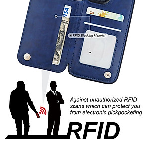 Onetop for iPhone 15 Pro Wallet Case with Card Holder, 360° Rotation Ring Kickstand RFID Blocking PU Leather Double Magnetic Clasp Shockproof Cover for Women and Girls 6.1 Inch (Blue)