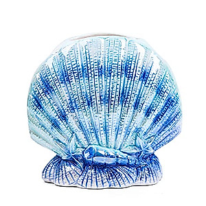 FORLONG Ceramic Ocean Bathroom Accessories Set, 4 Piece 3D Conch Shell Bathroom Ensemble Set with Toothbrush Holder, Toothbrush Cup, Soap Dispenser, Soap Dish (Blue Light)