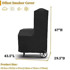 STARTWO Offset Smoker Cover,Waterproof Longhorn Grill Cover,Windproof BBQ Cover,UV Protecting Longhorn Smoker Cover for Oklahoma Joe's and Rivergrille Rustler Vertical,43LX29WX67H inches