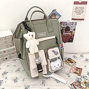 Kawaii Backpack with Kawaii Pin and Accessories Backpack Cute Aesthetic Backpack Cute Kawaii Backpack for School (Green)