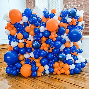 Orange and Blue Balloons, 12 Inch Orange White Blue Balloons Pastel Orange Royal Blue White Balloons with Ribbons for Birthday Baby Shower Graduation Engagement New Year Party Decorations