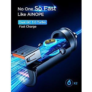 USB Car Charger Adapter AINOPE Fast Car Charger Fast Charge Cigarette Lighter USB Charger 36W All Metal Mini Quick Charge Compatible with iPhone 14/13/12/11 pro/11/ x/8, Note 9/20 Galaxy S23/S10/S9