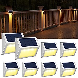 JSOT Solar Lights Outdoor for Deck,Waterproof Solar Powered Steps Light Outdoor Wireless LED Lamp Fence Lighting Walkway Patio Stair Garden Path Rail Backyard Fences Post 8 Pack Warm White