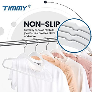 TIMMY Hangers Non-Slip Velvet Hangers - Suit Hangers (50-Pack) Ultra Thin Space Saving Coat Hanger and Heavy Duty Clothes Hangers Hold Up-to 10 Lbs-White/Silver