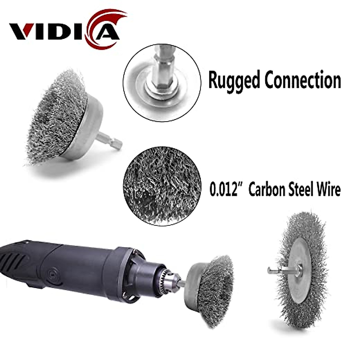 VIDICA Wire Brush for Drill Set 9Pcs,Abrasive Wire Wheel for 1/4 Inch Hex Shank, Wire Cup Brush for Drill, Coarse Crimped Carbon Steel Wire Brush Set for Removing Paint and Rust