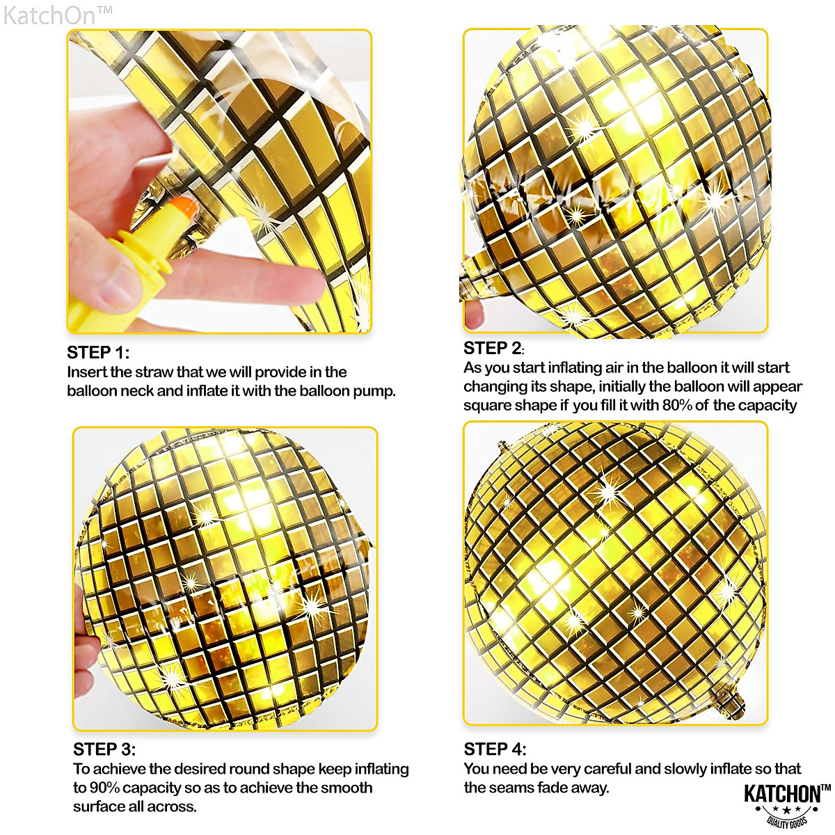 KatchOn, Big Gold Disco Ball Balloons - 22 Inch, Pack of 6, Gold Disco Party Decorations | 4D Gold Disco Balloons, 70s Party Decorations | Gold Disco Ball Decorations | Disco Ball Balloons Gold