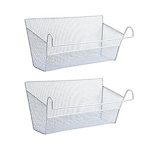 2 packs wrought iron bedside hanging basket, student dormitory bed storage baskets, metal mesh desktop corner racks, hanging organizers, used for bedside storage, beverage tissues and office rooms with hooks (white)