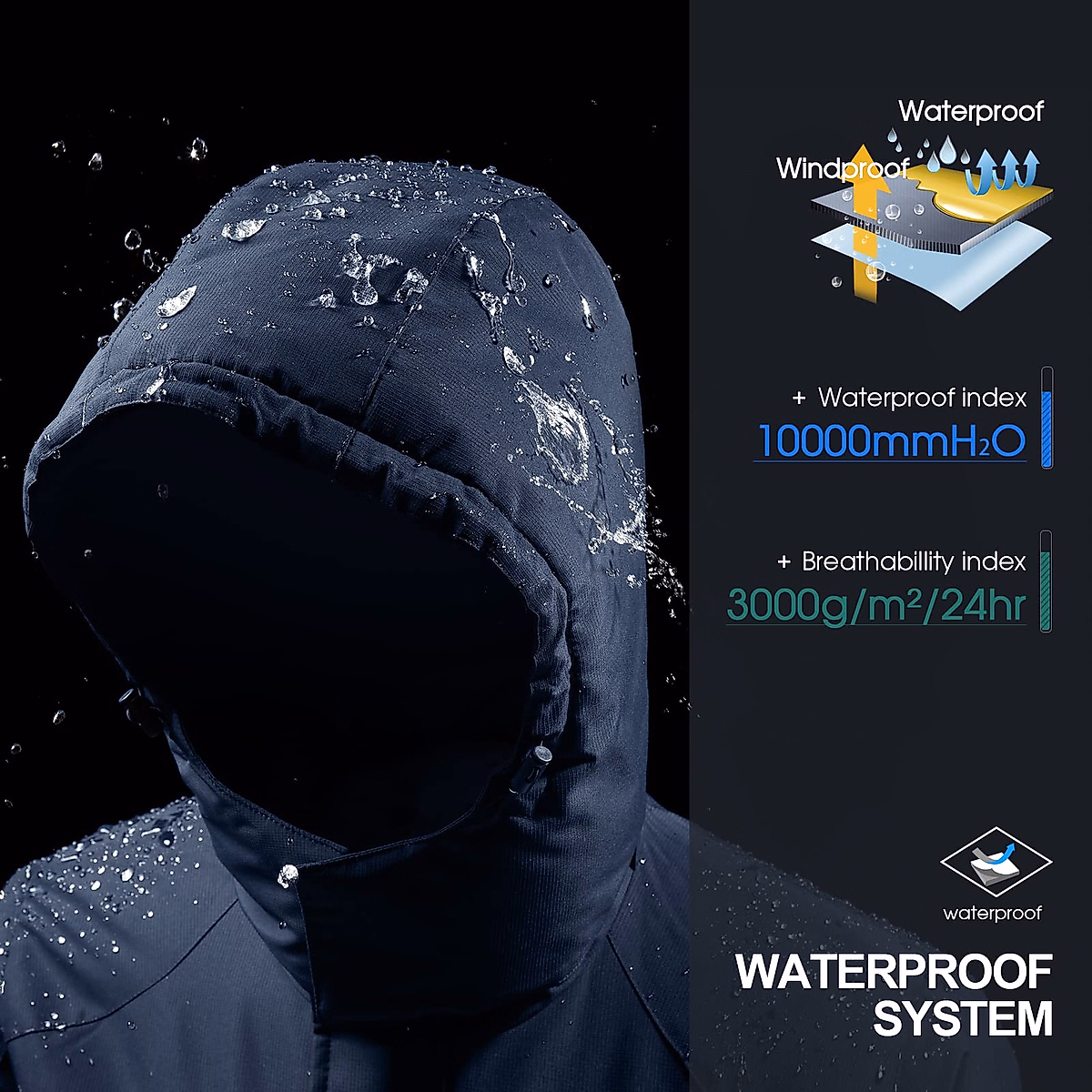 CAMEL Men's Winter Ski Jackets Waterproof Snow Coat with Hood Mountain Windproof Rain Jacket