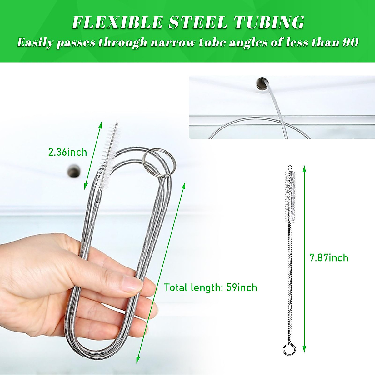 Kewucn 59 Inch Long Wire Brush, Car Sunroof Drain Cleaning Tool, Flexible Nylon Cleaner for Cleaning Straw, Feeding Tube, Sink, Refrigerator Drain, Universal Slim Hose Pipe Brush