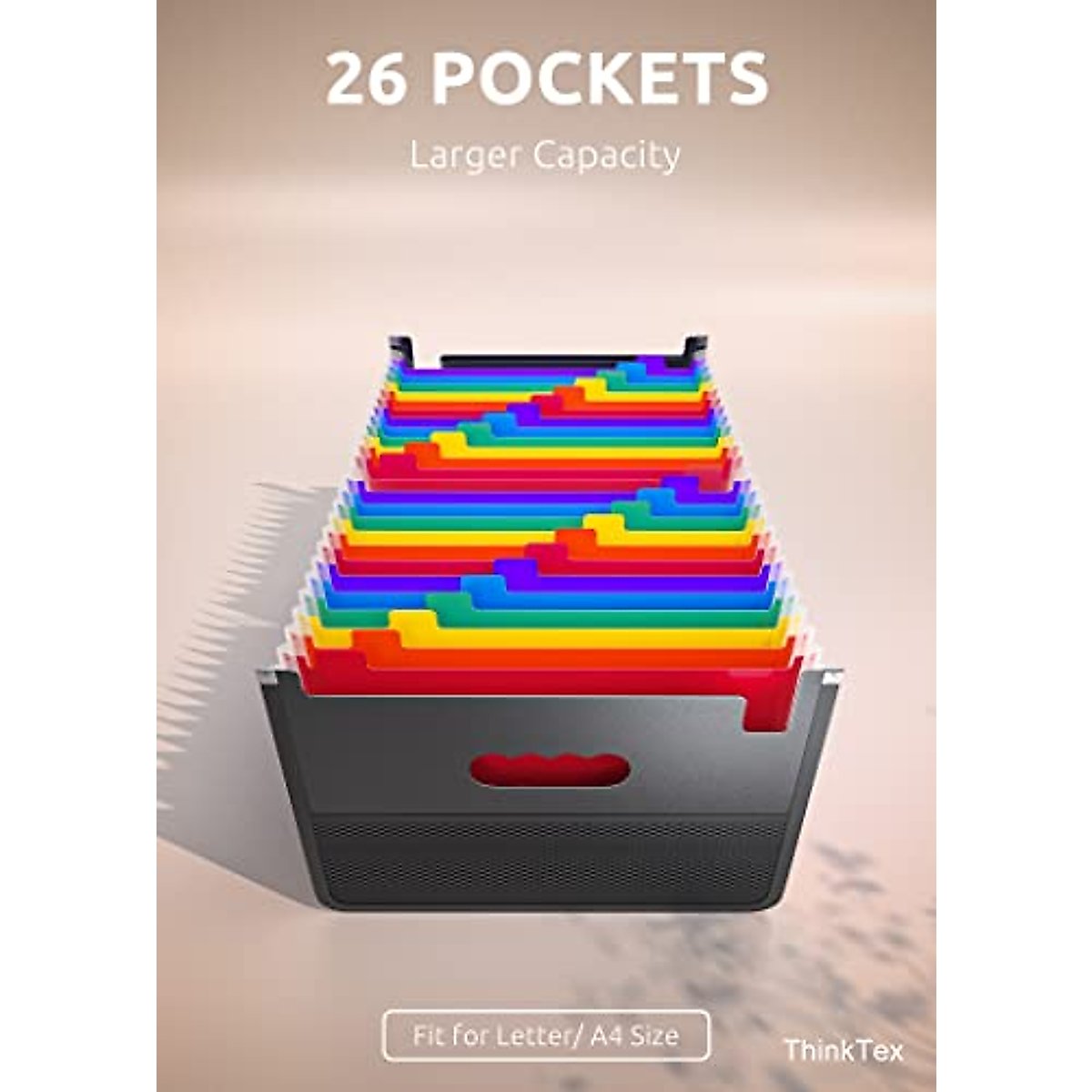 ThinkTex 26 Pockets Expanding File Folder, Upright & Open Top, A-Z Colorful Tabs, Larger Capacity Accordian Folder, Teacher Supplies