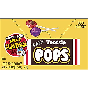 Tootsie 0508 Tootsie Pops, 0.6 oz, Assorted Flavors, 100/Box