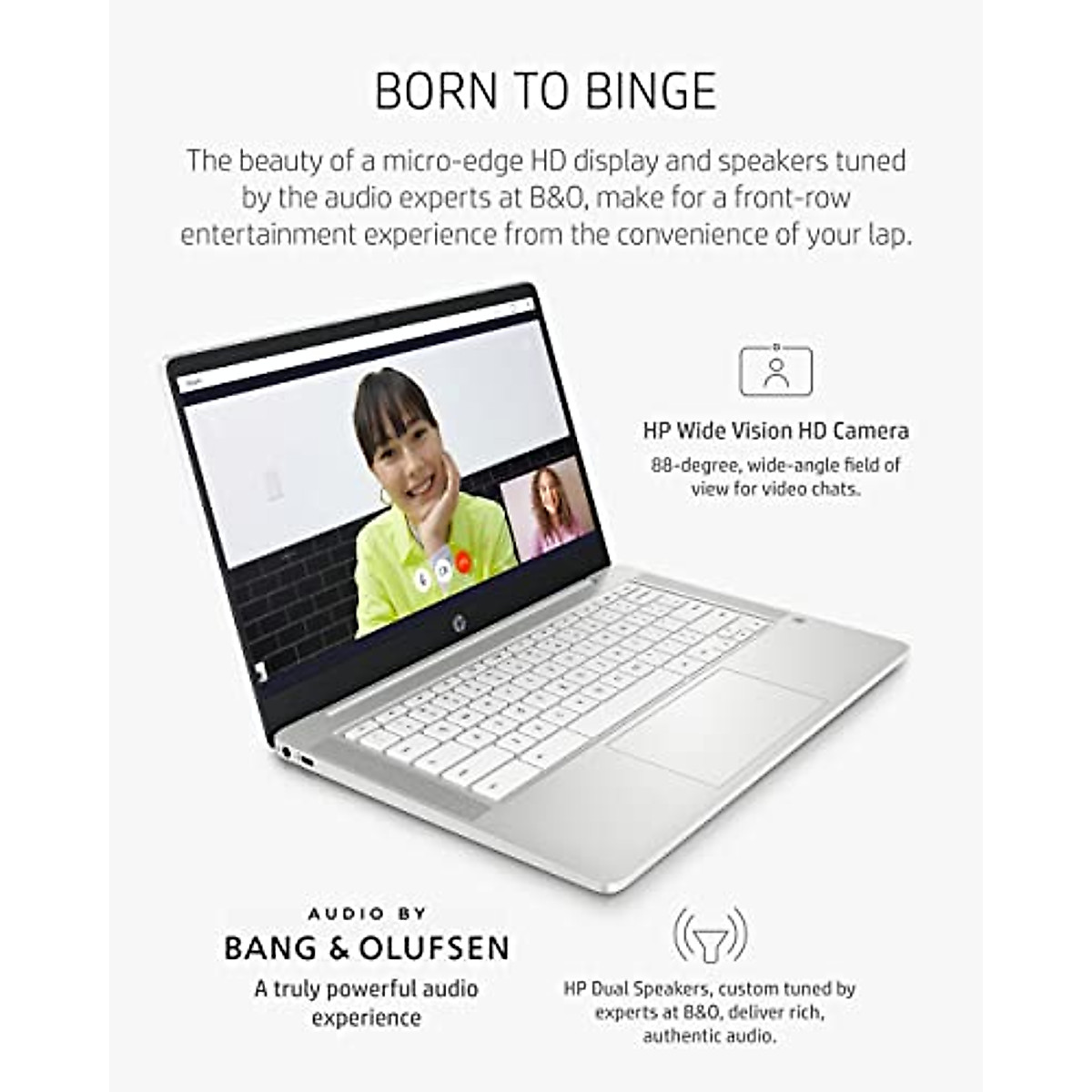 HP Chromebook HD Laptop, Intel Dual-core Celeron Processor, 4GB RAM, 32GB eMMC, Chrome OS, (Renewed), Ceramic white, 14-14.99 inches
